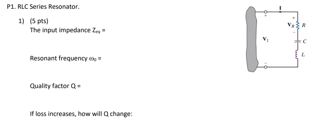 Solved P1. RLC ﻿Series Resonator.( 5 pts )The input | Chegg.com