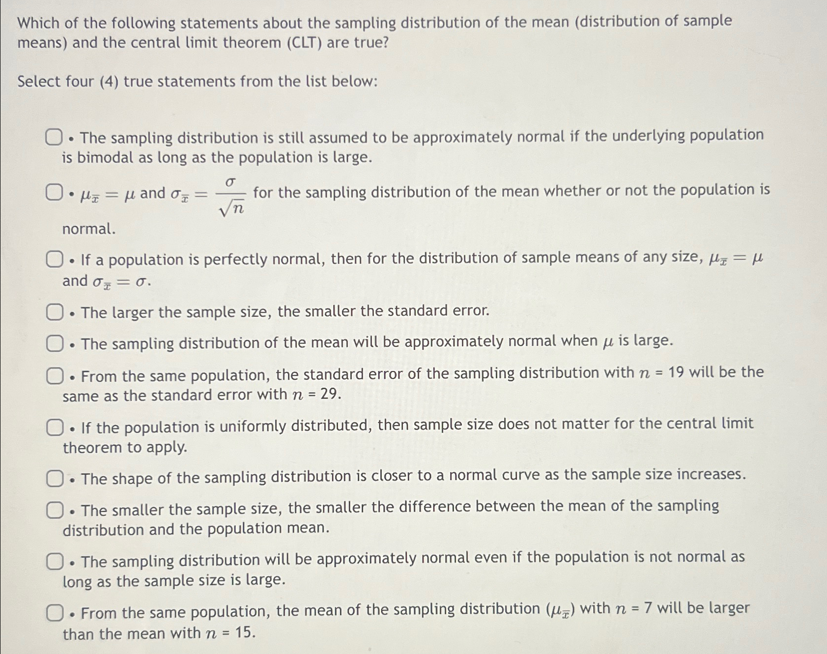 Solved Which of the following statements about the sampling | Chegg.com