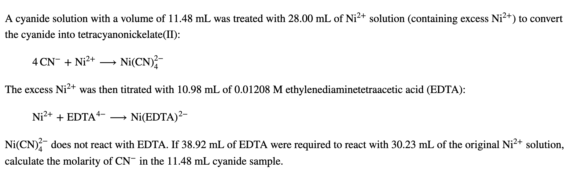 Solved A cyanide solution with a volume of 11.48mL ﻿was | Chegg.com