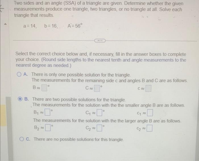 Solved Two sides and an angle (SSA) of a triangle are given. | Chegg.com