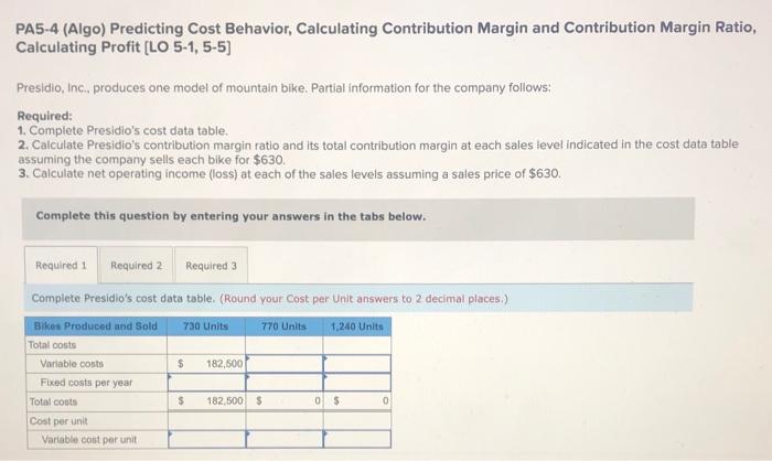 Solved PA5-4 (Algo) Predicting Cost Behavior, Calculating | Chegg.com