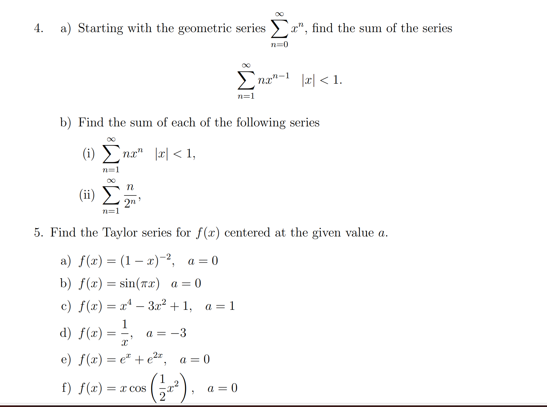 Solved A starting With The Geometric Series ∑n 0∞xn find