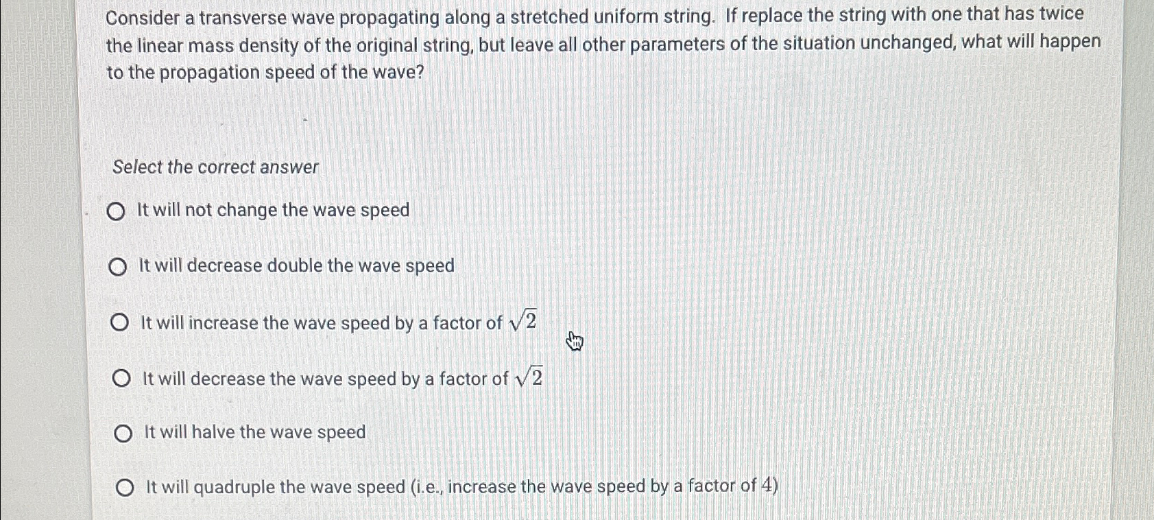 Solved Consider a transverse wave propagating along a | Chegg.com