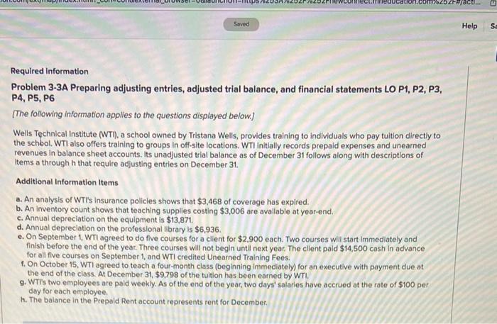 Solved Required information Problem 3-3A Preparing adjusting | Chegg.com