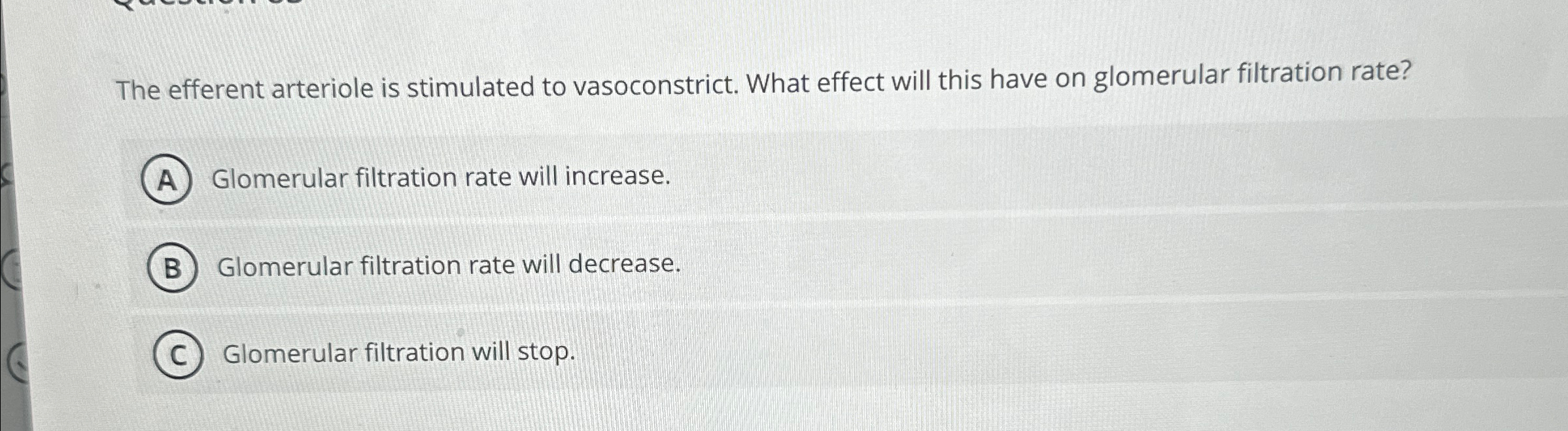 Solved The efferent arteriole is stimulated to | Chegg.com