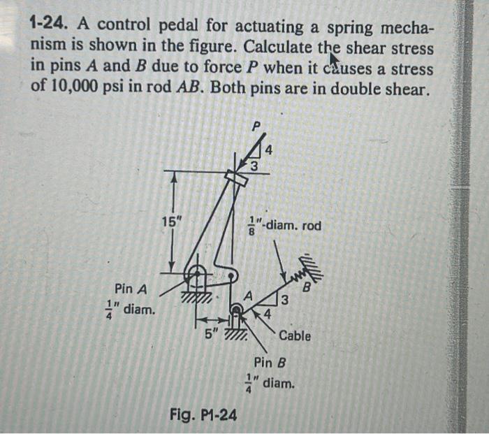 Solved 1-24. A control pedal for actuating a spring | Chegg.com