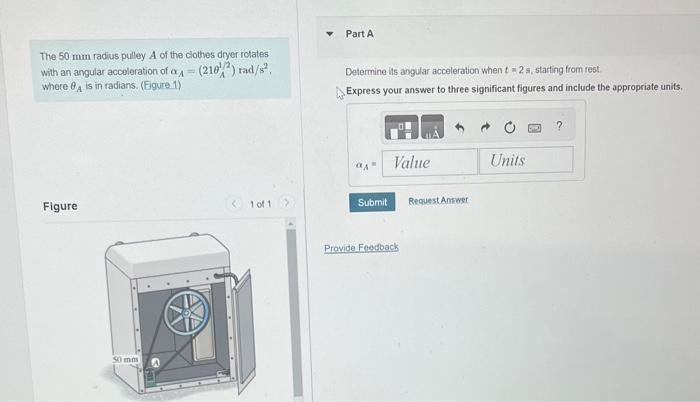 Solved The 50 mm radius pulley A of the clothes dyyer | Chegg.com