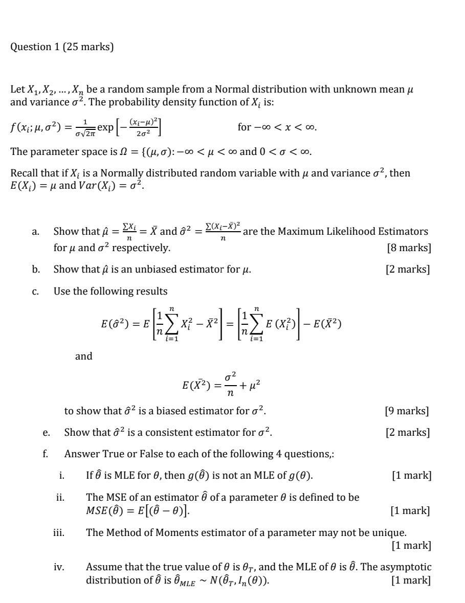 Solved Let X1,X2,…,Xn be a random sample from a Normal | Chegg.com