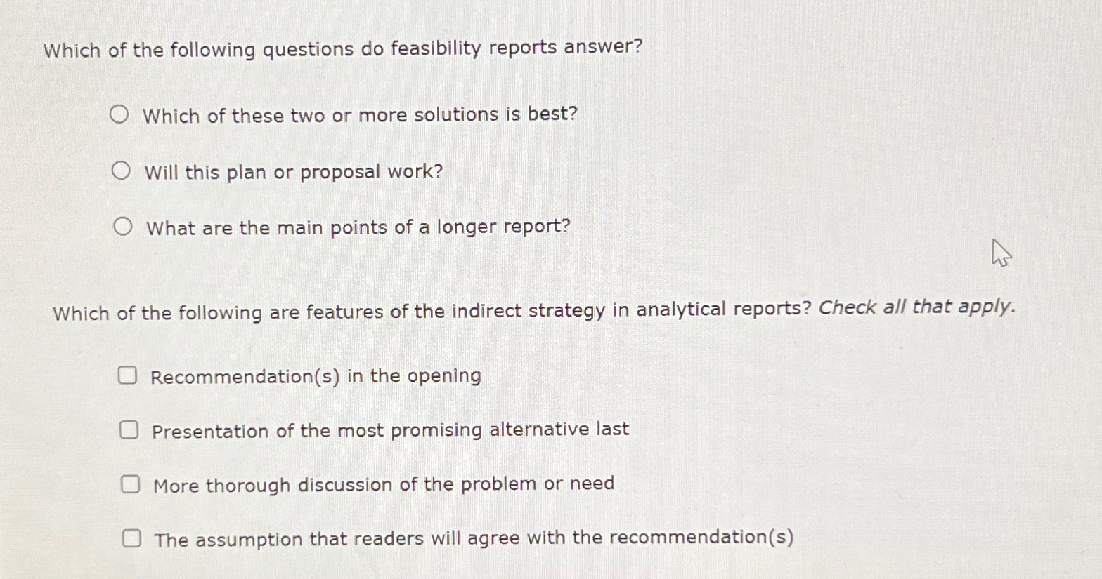 Solved Which of the following questions do feasibility | Chegg.com