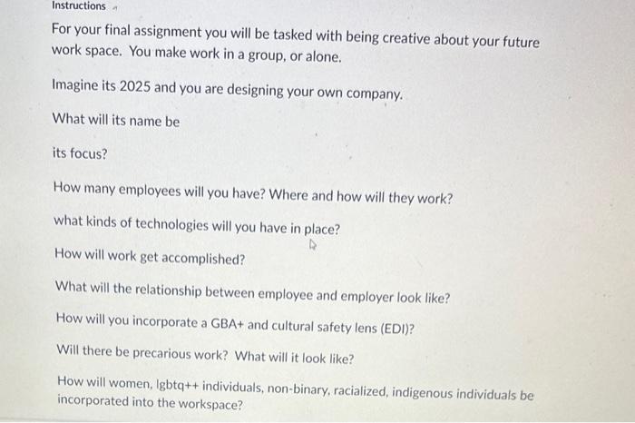 For your final assignment you will be tasked with | Chegg.com