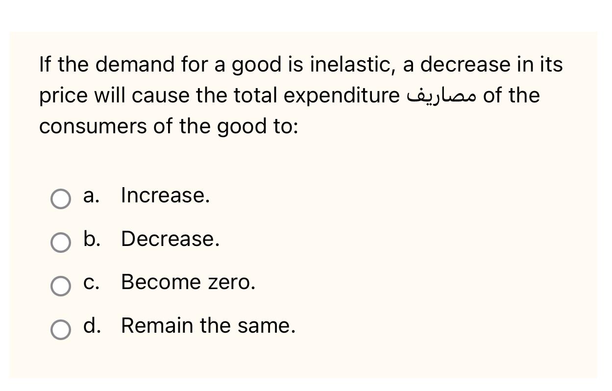 Solved If the demand for a good is inelastic, a decrease in | Chegg.com