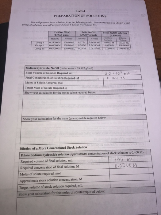 Solved LAB 4 PREPARATION OF SOLUTIONS You will prepare the | Chegg.com