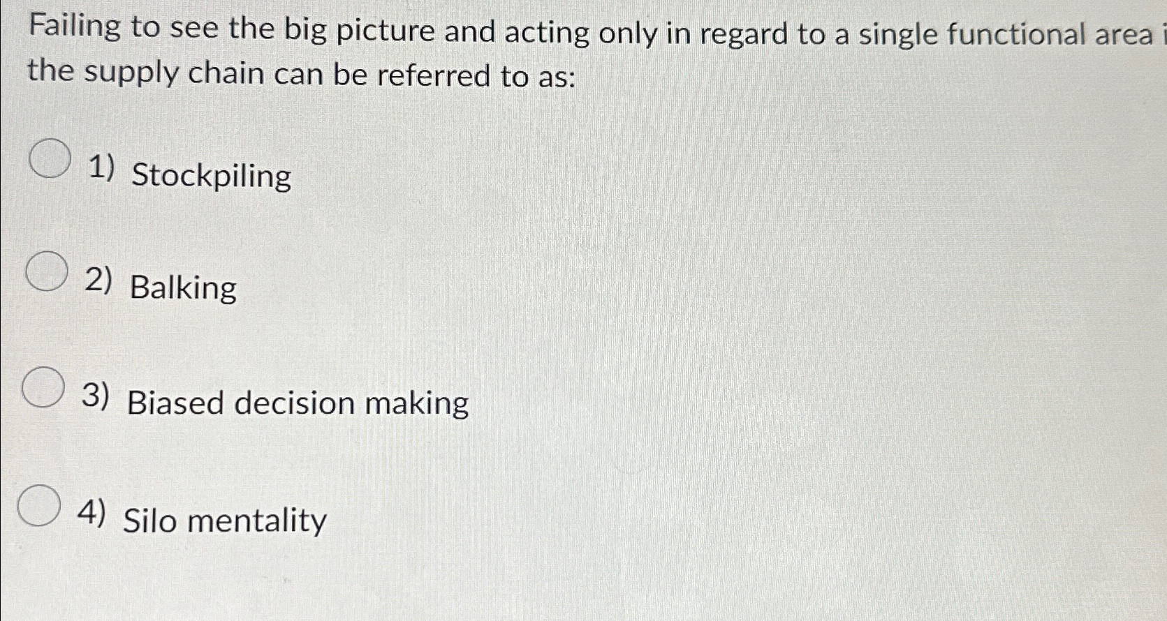Solved Failing to see the big picture and acting only in | Chegg.com