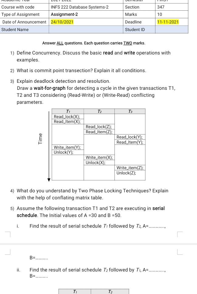 Solved 347 Section Marks 10 Course with code INFS 222 | Chegg.com