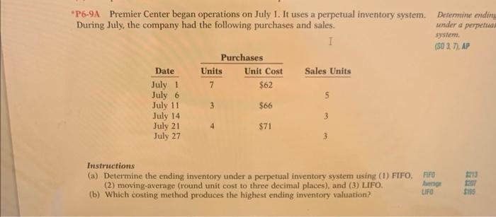 Solved "P6-9A Premier Center began operations on July 1. It | Chegg.com