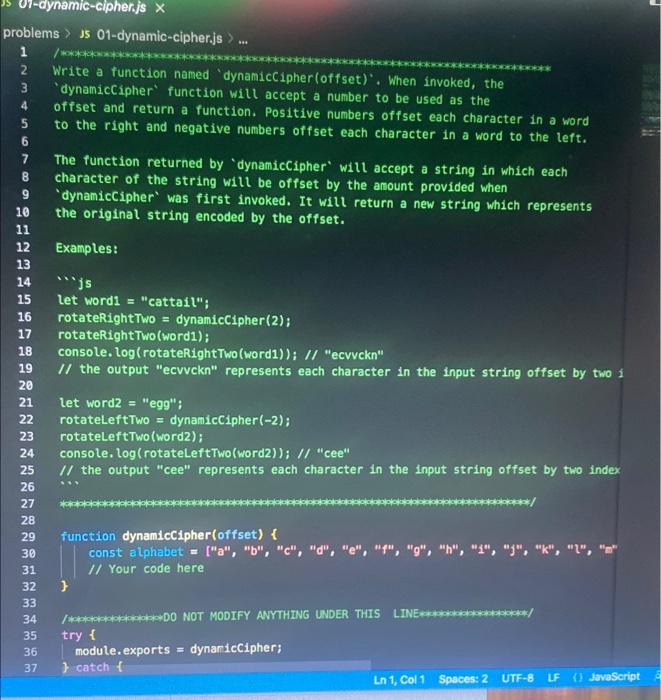 Solved blems > js 01-dynamic-cipher.js >. Write a function | Chegg.com