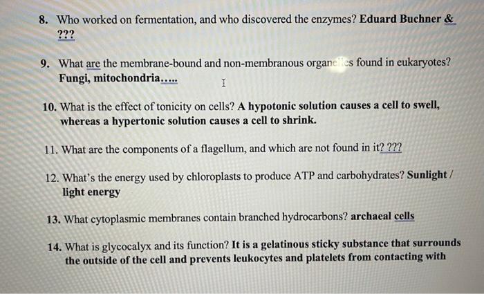 Solved 8. Who worked on fermentation, and who discovered the | Chegg.com