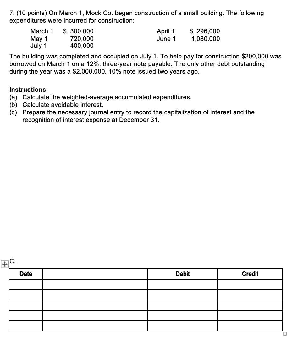 Solved 7. (10 ﻿points) ﻿On March 1, ﻿Mock Co. ﻿began | Chegg.com
