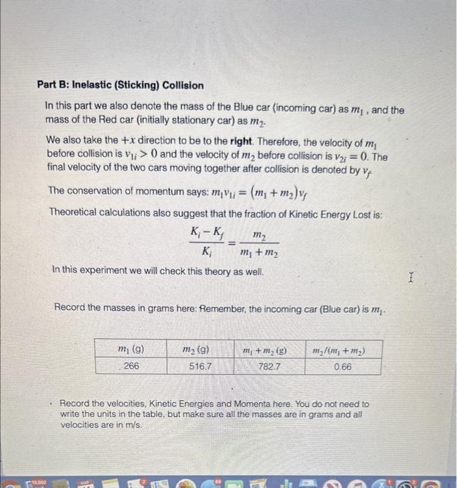 Part B: Inelastic (Sticking) Collision In this part | Chegg.com