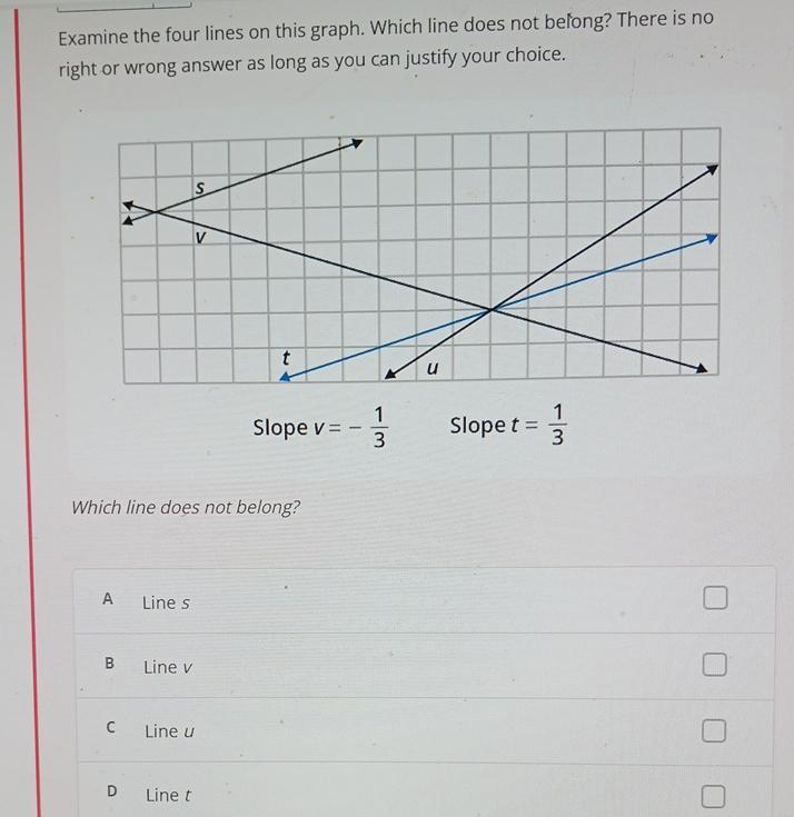 Solved Explain why the line you selected does not belong.You | Chegg.com