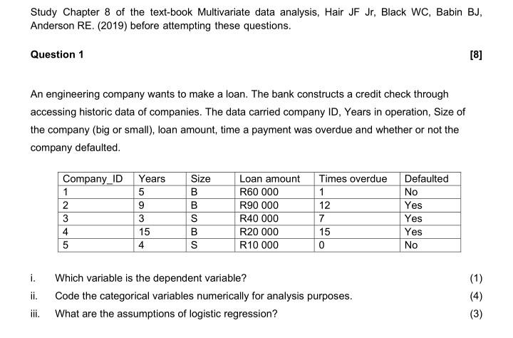 Solved Study Chapter 8 of the text-book Multivariate data | Chegg.com