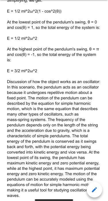Solved Please draw the following for the following pendulum | Chegg.com
