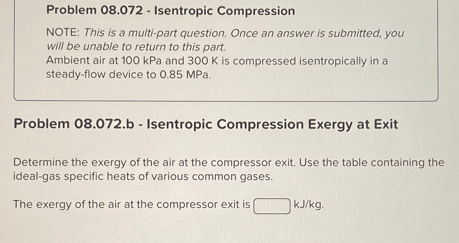 Solved Problem 08.072 - ﻿Isentropic CompressionNOTE: This is | Chegg.com