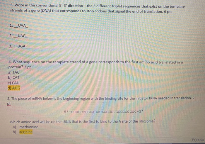 Solved Directions for #1: Transcribe and then Translate DNA | Chegg.com