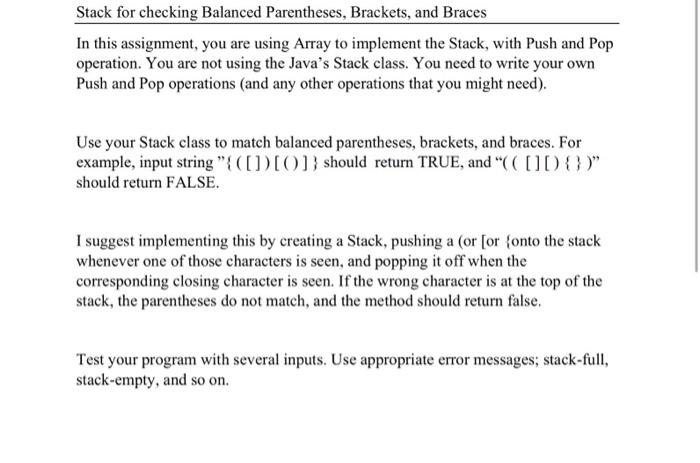 Solved Stack for checking Balanced Parentheses, Brackets, | Chegg.com