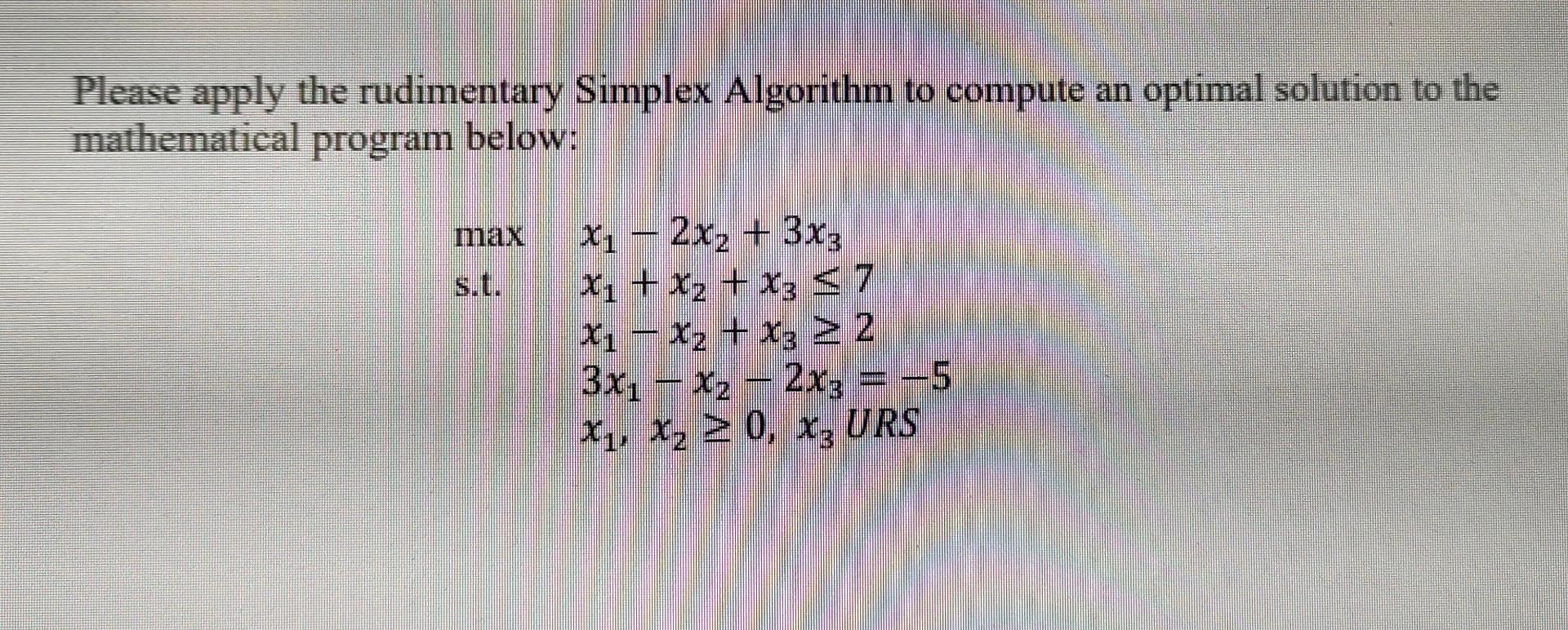 Solved Please Apply The Rudimentary Simplex Algorithm To 