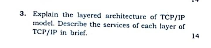 Solved 3. Explain the layered architecture of TCP/IP model. | Chegg.com