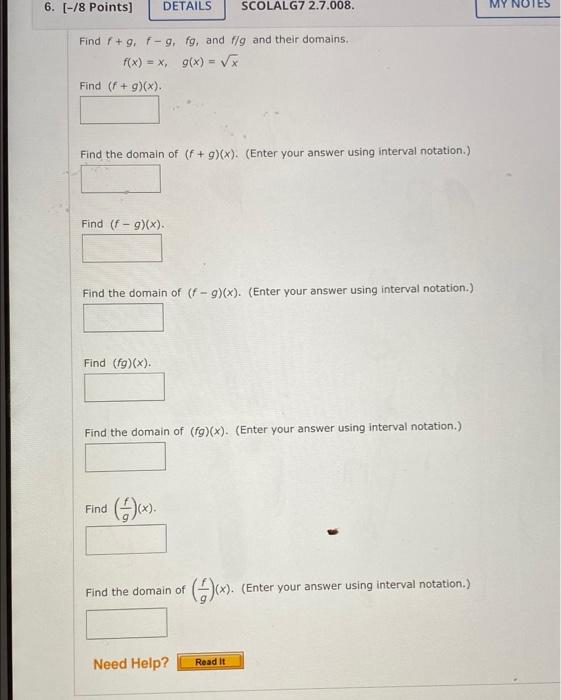 Solved 6. [-/8 Points) DETAILS SCOLALG7 2.7.008. MY NOTES | Chegg.com