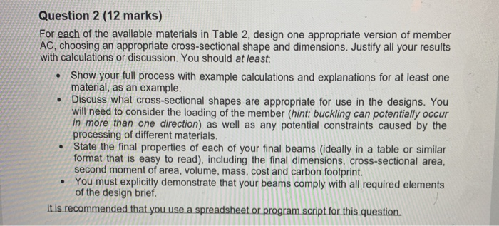 10 27 Table 2: Materials to be investigated for use | Chegg.com