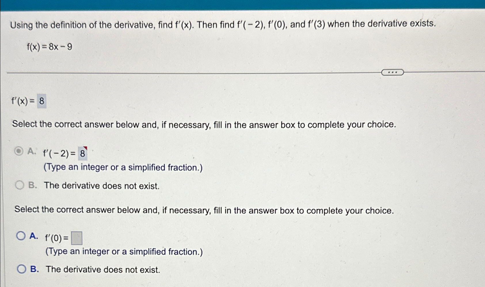 Solved Using the definition of the derivative, find f'(x). | Chegg.com