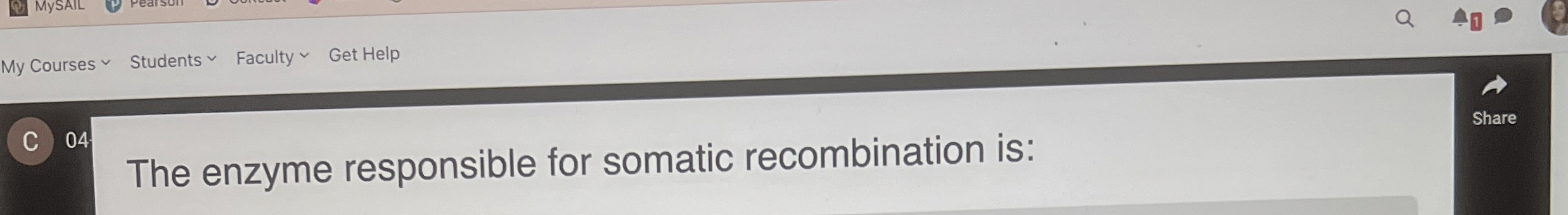Solved C 04The enzyme responsible for somatic recombination | Chegg.com