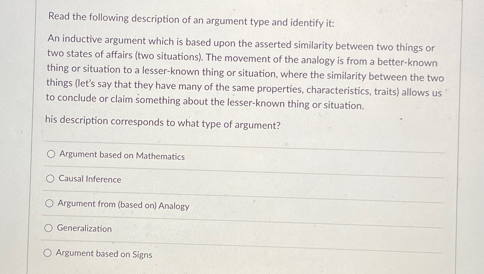 Solved Read the following description of an argument type | Chegg.com