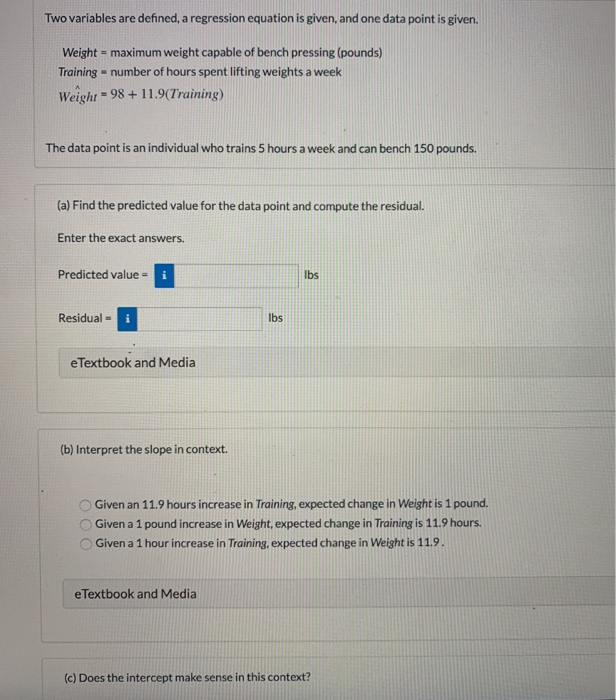 Solved Two variables are defined, a regression equation is | Chegg.com