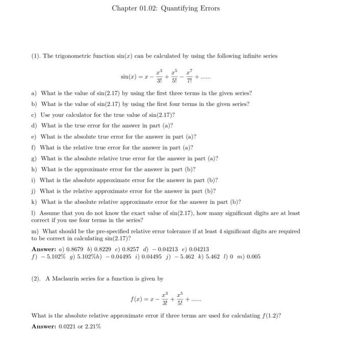 Solved Chapter 01.02: Quantifying Errors (1). The | Chegg.com