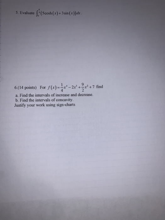 Solved 5. Evaluate S (scosh(x) +3sin(x))d«. +7 find - 2x a. | Chegg.com