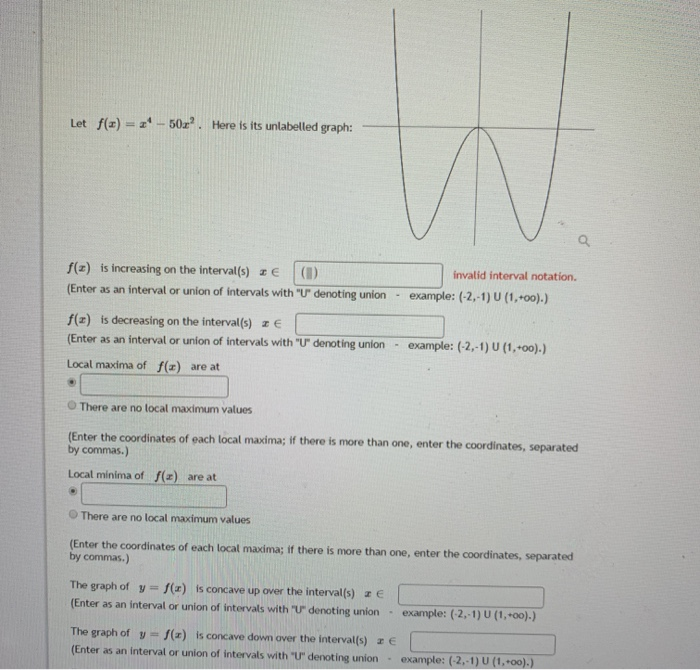 Solved Let f(x) = 3 - 50x'. Here is its unlabelled graph: n | Chegg.com