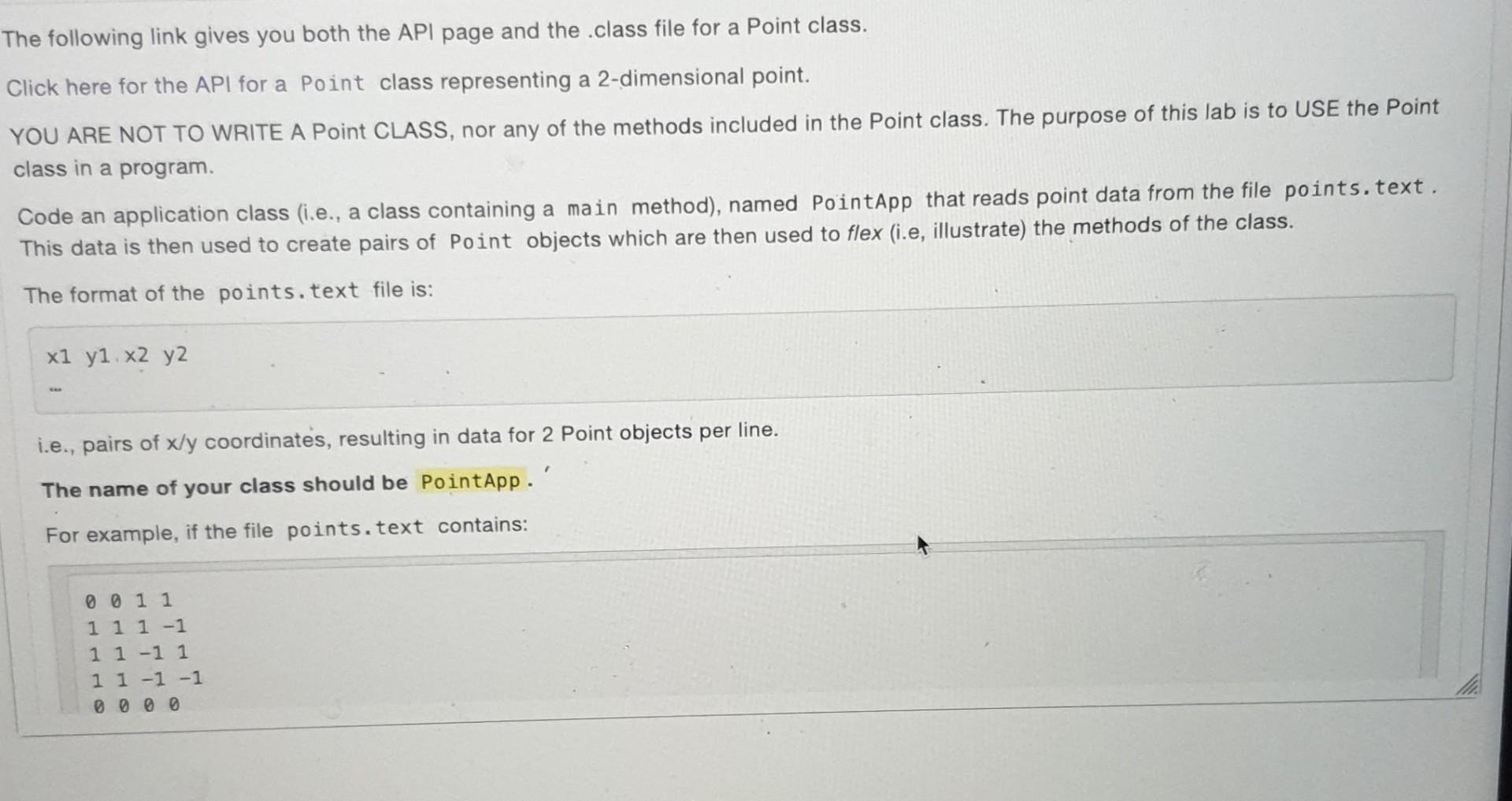 Solved how to do this like how do u use the point class | Chegg.com