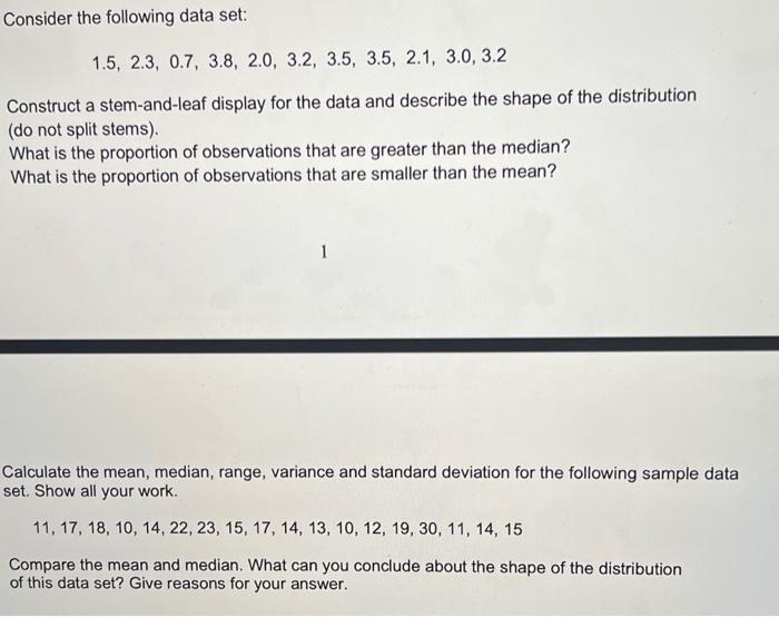 Solved Consider the following data set: | Chegg.com