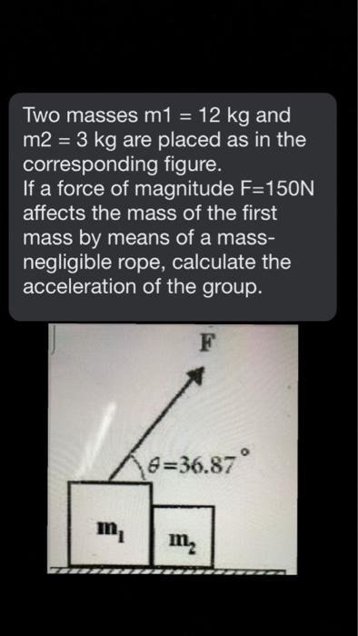 Solved Two masses m1=12 kg and m2=3 kg are placed as in the | Chegg.com