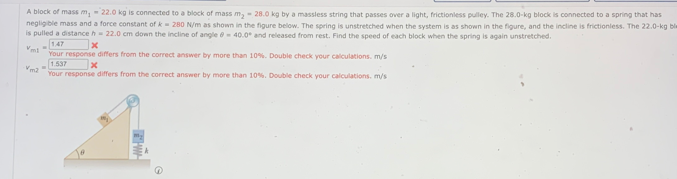 Solved A block of mass m1=22.0kg ﻿is connected to a block of | Chegg.com