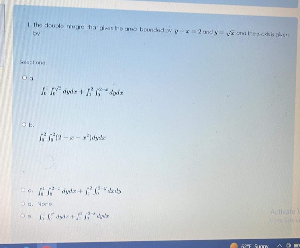 Solved The double integral that gives the area bounded by | Chegg.com