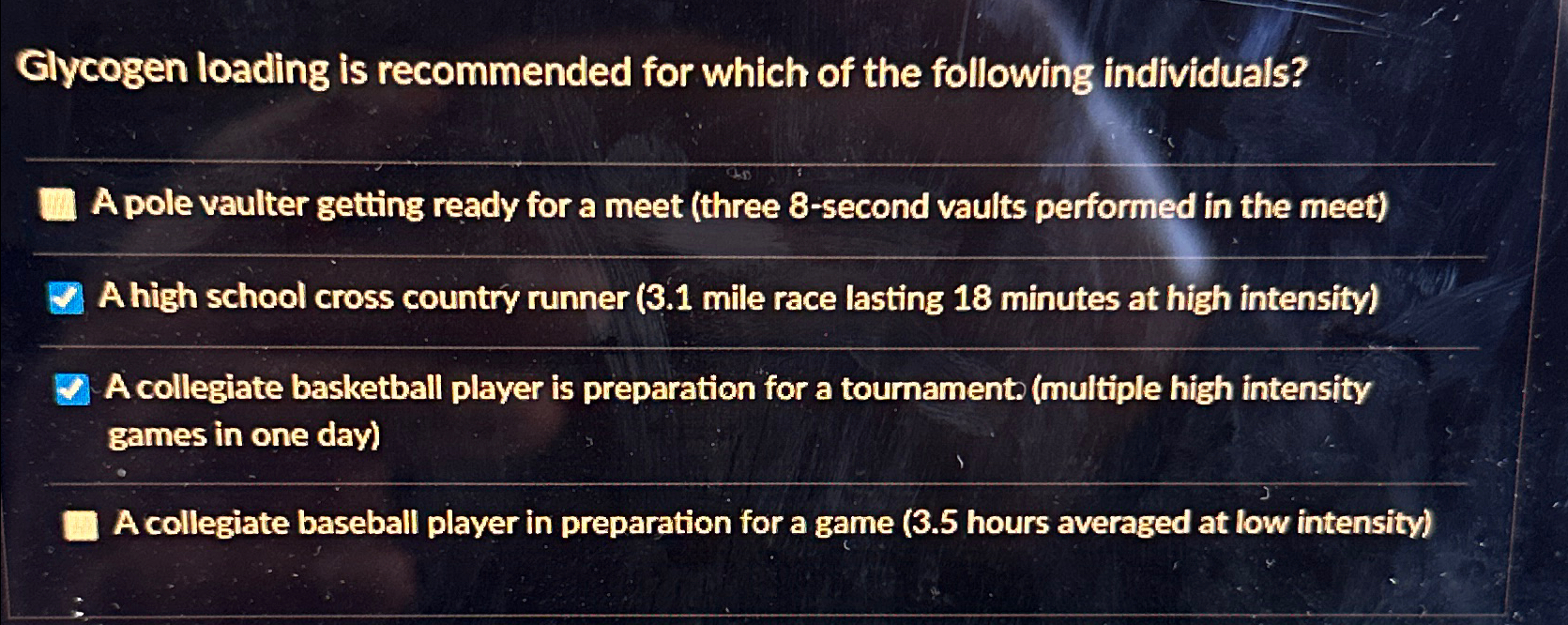 Solved Glycogen loading is recommended for which of the | Chegg.com