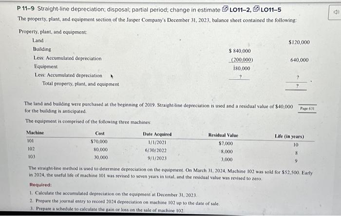 Solved P 11-9 Straight-line depreciation; disposal; partial | Chegg.com