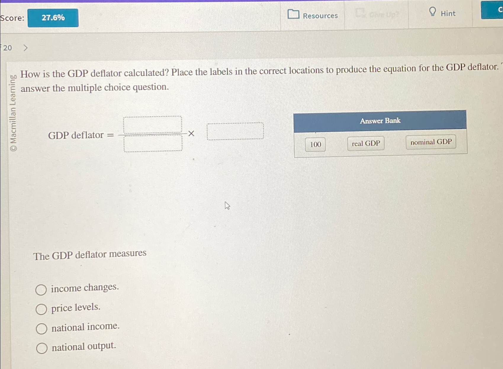 Solved Score:ResourcesHint20How is the GDP deflator | Chegg.com