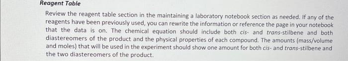 Review the reagent table section in the maintaining a | Chegg.com