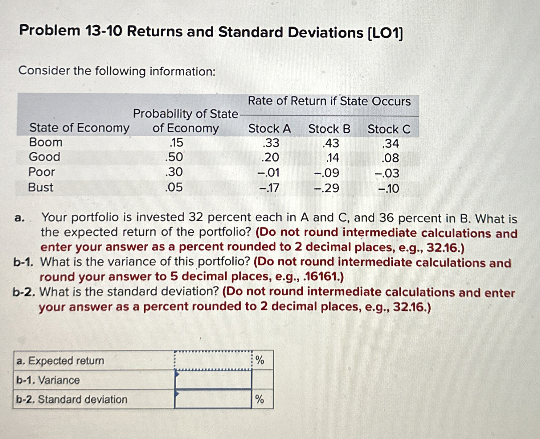 Solved Problem 13-10 ﻿Returns and Standard Deviations | Chegg.com
